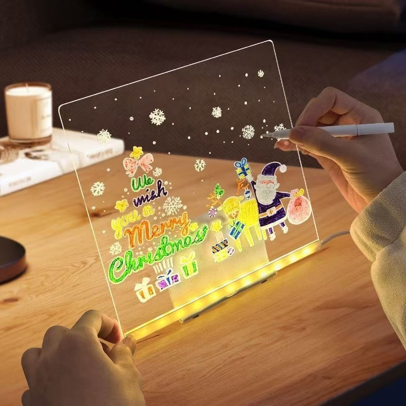 💡LED Message Board Acrylic Dry Erase Light-Up Board with Stand Markers ...