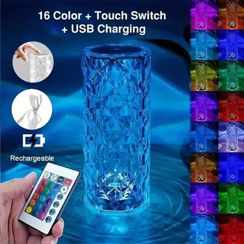 🌹 Acrylic Rose Wave Table Lamp – RGB Color Changing, Touch & Remote ...